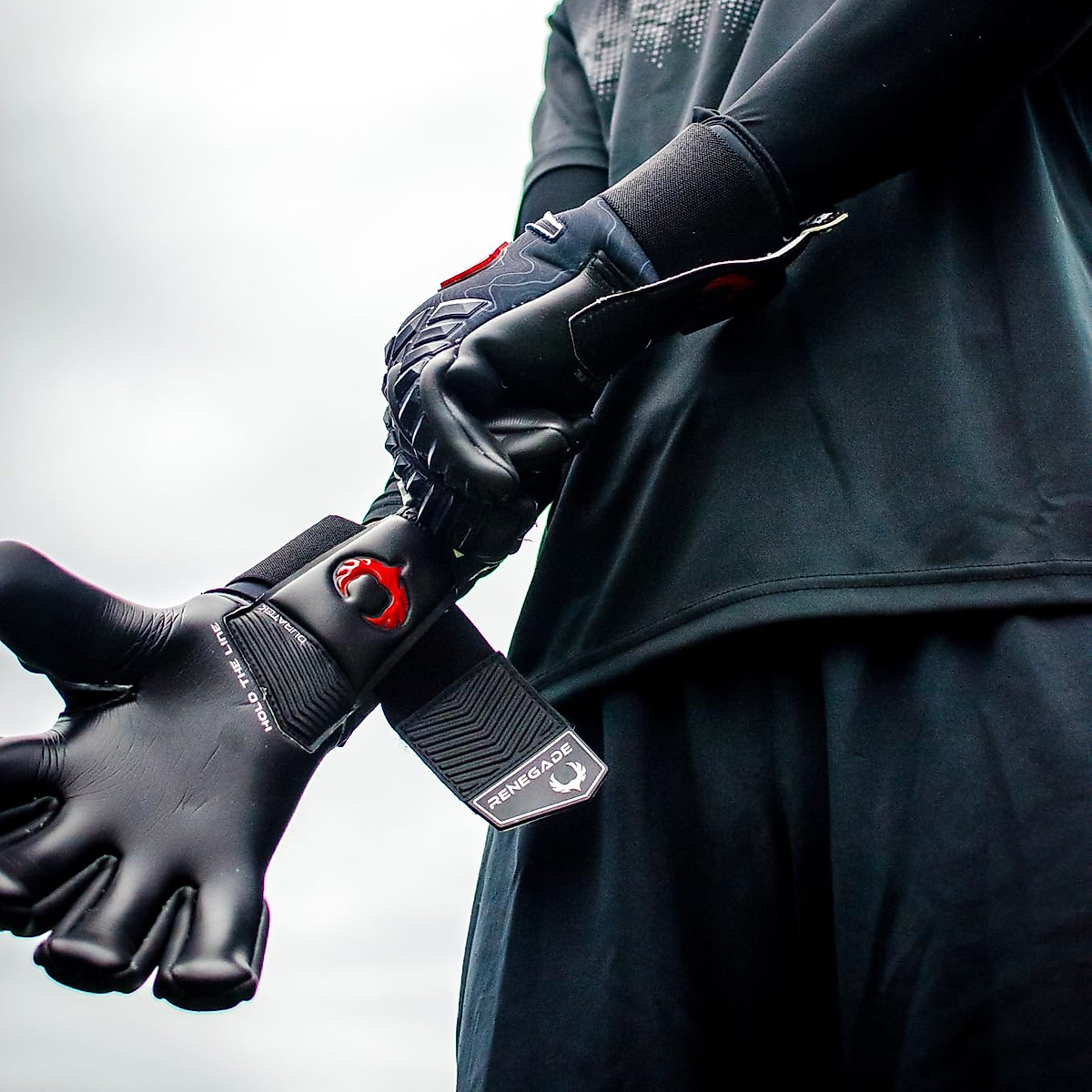 Renegade GK Eclipse Ambush Professional Goalie Gloves Pro Finger Savers | 4mm EXT Contact Grip | Black & Red Soccer Goalkeeper Gloves (Size 9, Youth-Adult, Neg. Cut, Level 5)