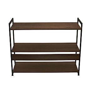 Household Essentials Mid Century Wide 3 Tier Book Shelf, Walnut Wood Finish