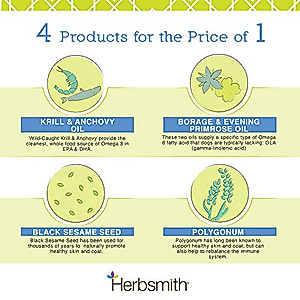 Herbsmith Glimmer - Dog Healthy Skin and Coat + Dog Treatment for Dry Itchy Skin - Omega-3 Supplement for Dogs - 60ct Large Chews