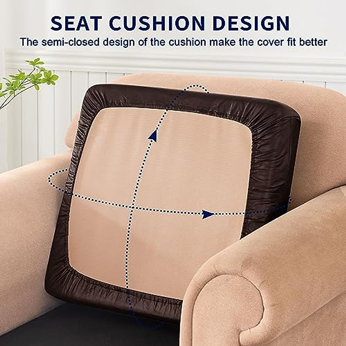 SUBRTEX Leather Waterproof Cushion Covers Breathable Sofa Seat Slipcpvers for 2-3-4 Seaters Stretch Replacement for Furniture Protector (2 Pack, Chocolate)