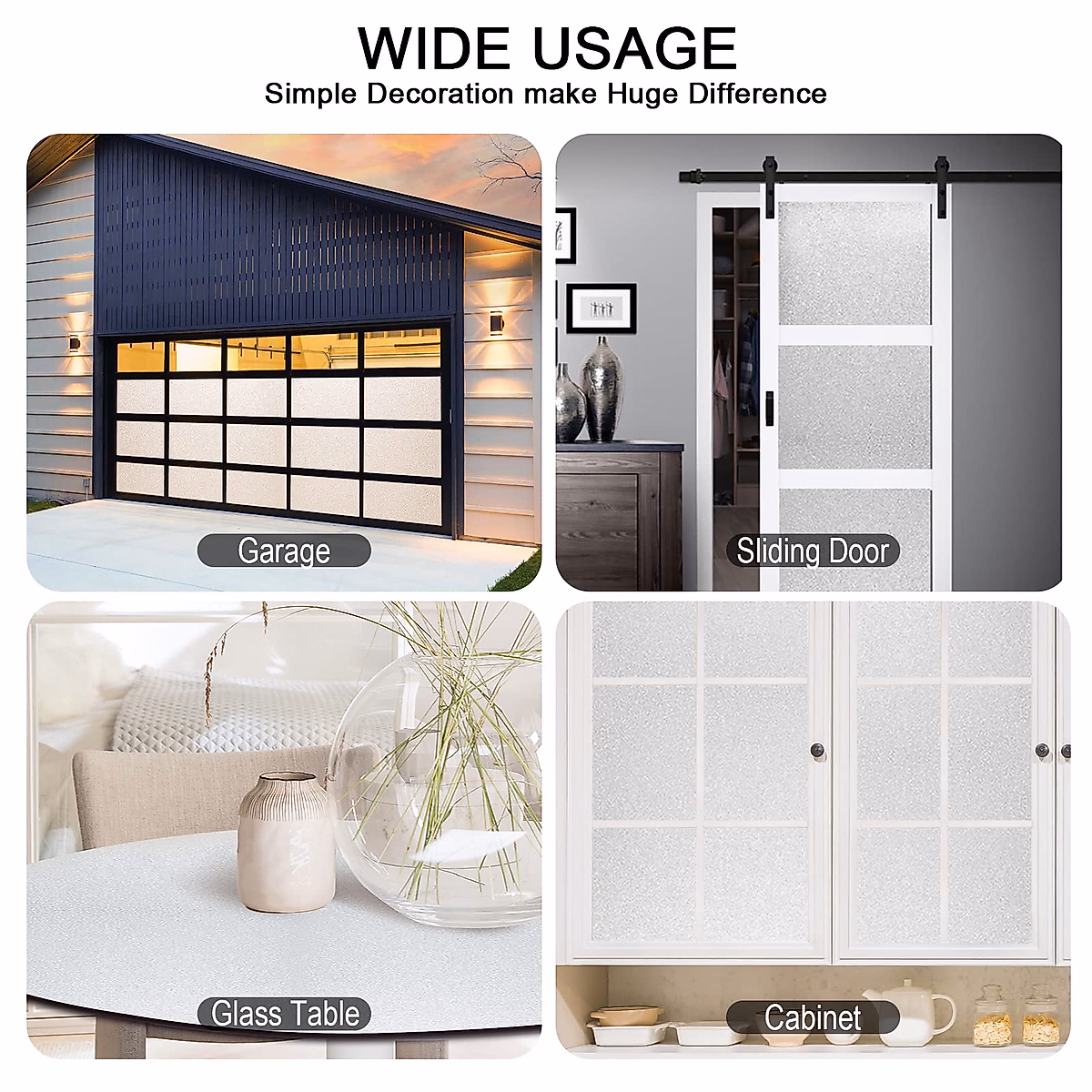 48 X 157.5inch Frosted Glass Window Film, Shackcom Bathroom Window Privacy Film - Non Adhesive Static Cling - Sun UV Blocking Heat Control Door Window Covering Decals for Home