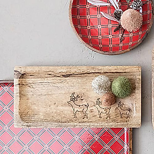 One Holiday Way 11.75-Inch Rustic Wood Christmas Serving Tray w/Laser Cut Reindeer Design - Xmas Deer Serveware Tabletop Dish Decor - Farmhouse Winter Wooden Tableware Platter Plate Charcuterie Board
