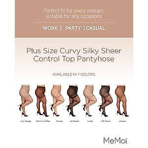 MeMoi Plus Size Curvy Control Top Pantyhose for Women, Comfortable Silky Sheer Pantyhose, Lightweight Womens Stockings - French Coffee 7X
