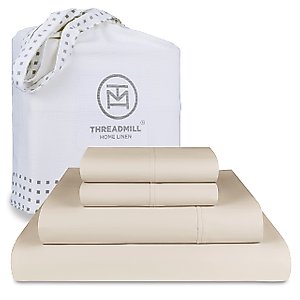 Threadmill Cotton Full Size Sheet Set| 100% Cotton Sheets for Full Size Bed | Solid Sateen Full Bed Sheets Set with 16” Elasticized Deep Pocket | Soft Breathable 4-Piece Cooling Sheet Set | Beige