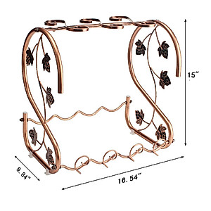 DreamiDeco Wine Rack with Glass Holderd,Freestanding Countertop Metal Wine Rack Wine Glass Holder Water Bottle Organizer Display Storage Home Kitchen Decor Holds 4 Wine Bottles and 6 Stemwares