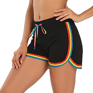 HDE Womens Rainbow Striped Retro Fashion Dolphin Running Workout Shorts Black - L