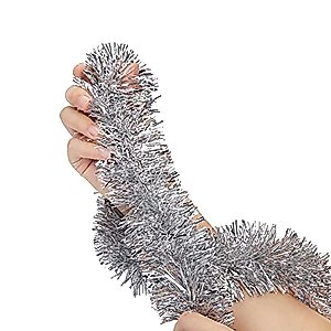 Fasyou 33FT Tinsel Christmas Garland Metallic Streamers for Christmas Tree Decorations Tinsel Decorations for Holiday New Years Eve Xmas Party Wedding Birthday Fireplace Decor,Silver 05