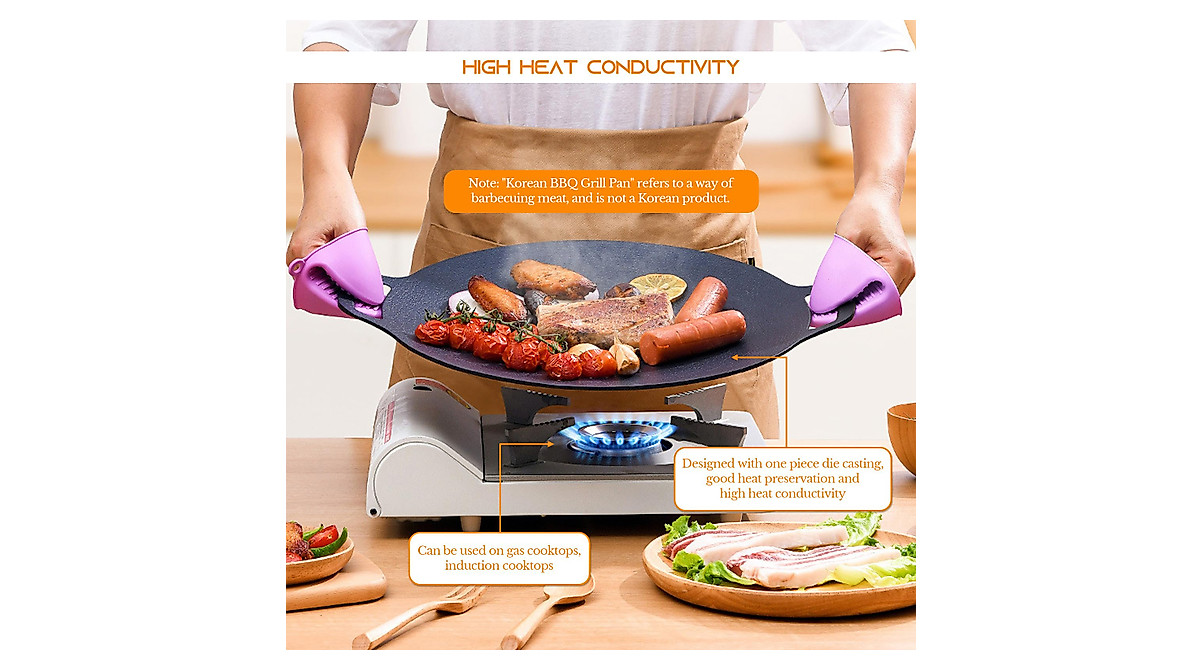 Korean BBQ Grill Pan - Non-Stick Aluminum Griddle for Outdoor Cooking