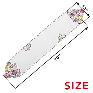 OWENIE Easter Table Runner, Embroidered and Cutwork Colorful Eggs Table Runner for Easter Holiday and Spring Season Table Decor, 13 x 70 Inch Cute Dresser Scarves