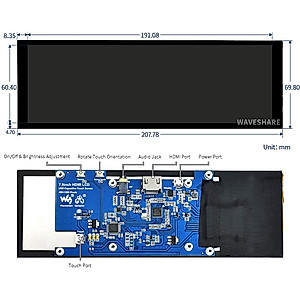 Waveshare 7.9inch Capacitive Touch Screen LCD Compatible with Raspberry Pi 5/4B/3B+/3A+/2B/B+/A+/Zero/Zero W/WH/Zero 2W CM3+/4 400×1280 Resolution HDMI IPS Supports Jetson Nano/Windows