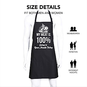 Ihopes Funny Black BBQ Apron for Men - My Meat is 100% Going in Your Mouth Today Grill Apron with 2 Pockets and Adjustable Neck Strap - Perfect Cooking Gifts