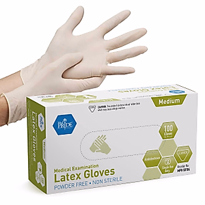 MED PRIDE Medical Latex Examination Gloves (Medium, 100-Count) Ultra-Strong 5 mil Thick, Disposable Powder-Free Gloves for Healthcare & Food Handling Use