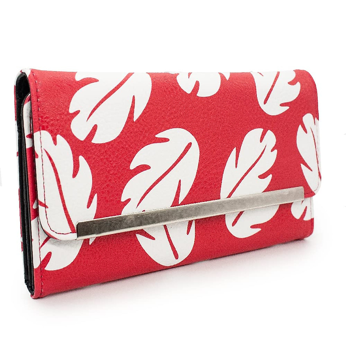 Buckle Down Women's Disney Wallet, Envelope Foldover, Stitch Bounding Lilo Dress Leaves, Red White, Vegan Leather, 8.0" x 4.5"