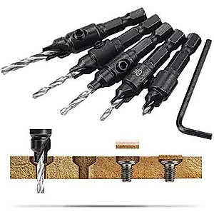 Y-imoi Drill Bit Set 5 Pieces Countersink Drill Bit Set Adjustable Countersink Bit Professional Drill Bits for Metal, Woodworking, Aluminum, Plastic Premium High Speed Steel Bit for Power Tools