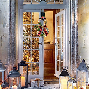 DearHouse Lighted Christmas Wreath Decoration, 16 x 8 Inch Grapevine Wreath with Hat and Bow Snowman Shape Wreath for Front Door Home Garden Wall Decor