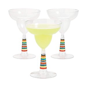 Fun Express Set of 12 Pieces Serape Plastic Margarita Glasses, Each Holds 8 oz, BPA Free Plastic, Cinco de Mayo and Fiesta Party Supplies, Clear