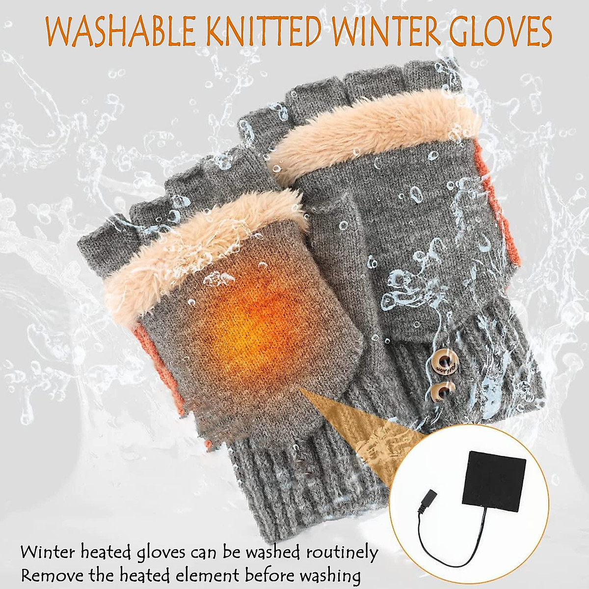 Heated Gloves for Women,Rechargeable Full & Half Hands Electric Gloves Heated Fingerless Touchscreen Gloves Heated Winter Hand Warmer（Grey）