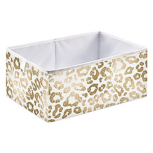 Golden Leopard Texture Storage Basket Storage Bin Rectangular Collapsible Toy Boxs Decorative Storage Boxes Organizer for Home Laundry Room