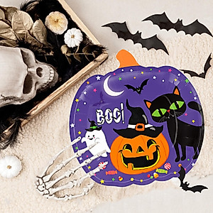 LINHAXM 120 PCS Halloween Party Supplies Halloween Pumpkin Shaped Disposable Plates Napkins Cups for Halloween Holiday Birthday Baby Shower Party Decorations
