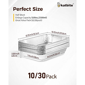 katbite Heavy Duty 9x13 Aluminum Pans (30-Pack) - Premium Disposable Deep Steam Table Foil Baking Pans for Cooking, Heating, Storing & Prepping Food