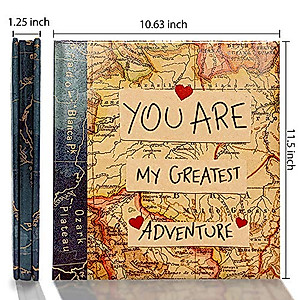 Holoary Self Adhesive Page Photo Album with Metallic Pen Magnetic Self-Stick Page Scrapbook for 3x5 4x6 5x7 6x8 8x10 Hand Made DIY 40 pages Albums, Printed Kraft Paper Cover Old Map Adventure World Travel Vacation Memory Book