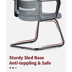 CLATINA Office Guest Chair with Sled Base and Lumbar Support, Ergonomic Mid-Back Mesh Chair Without Wheels, Executive Reception Chair for School Church Conference Wait Room, Grey (1 Pack)