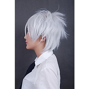COSPLAZA Cosplay Wigs short white Party Full Hair with Free Cap Free Wig Net
