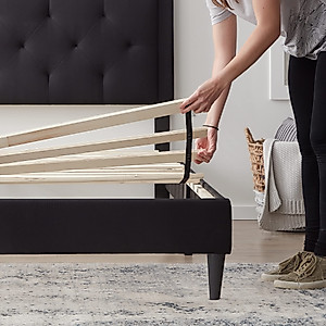 LUCID – Upholstered Platform Bed Frame with Headboard – No Box Spring Needed – King Size Bed Frame with Headboard – Black