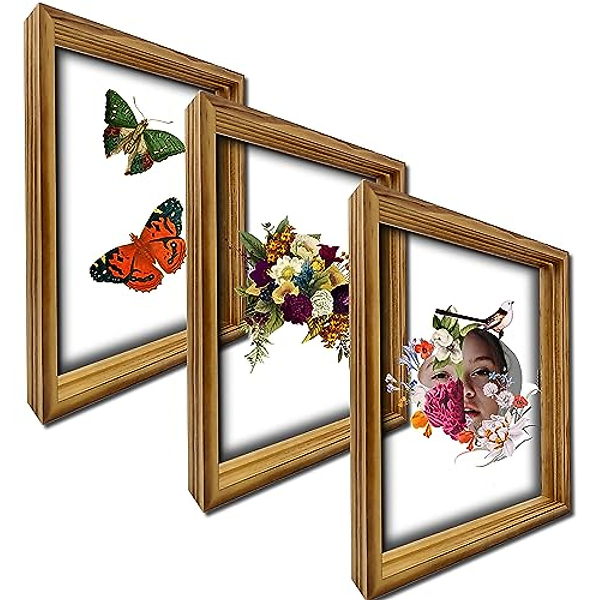 Passat 3 Pack 5x7 Floating Picture Frames Oak 3x5 Frames For Pictures Thick Floating Picture Frame Post Card Frames For Wall