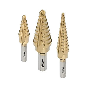 Neiko 10193A Titanium Step Bits, Unibit Set, 28 Sizes, High Speed Steel, Standard (SAE) Step Drill Bit Set, Step Bits for Metal. Unibit Step Drill Bits, Industrial Unibit