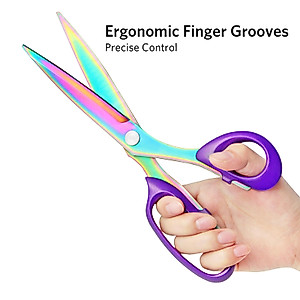 Asdirne Fabric Scissors, Dressmaking Scissors with Heavy Duty Titanium Plated Stainless Steel, Tailor Scissors for Cutting Fabrics and Leather, Purple, Set of 2 (26cm/21cm)