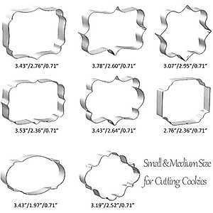 8 PCS Plaque Cookie Cutter Frame Shapes Sugar Sign Cookie Cutters Name Plate Cookie Cutter for Birthday Wedding Baby Shower Cookies Fondant Decorations