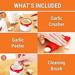 Sliq Garlic Crusher and Press with Peeler, Dishwasher Safe, BPA Free Garlic Smasher, Easy Garlic Mincer Tool, Multifunction Garlic Kitchen Gadget for Ginger, Herbs and Gifts