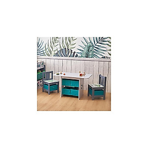 LuxenHome Kids Art Play Activity Table with Storage Shelf and Chair Set with Storage Baskets for Toddlers Drawing, Reading, Crafts, Play, Blue & Gray