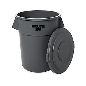 Rubbermaid Commercial BRUTE Trash Can Flat Lid, Round, Gray, 55 Gallon, FG265400GRAY