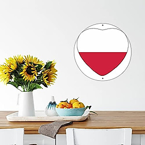 lutieger Hanging Metal Tin Sign Poland Wall Poster Metal Plaque Love Heart Shaped Flag House Dining Room Yard Man Cave Decor State Map Sailor Sailing Sign Gift 12x12in Round