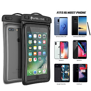 Waterproof Phone Pouch, PunkBag Universal Floating Dry Case Bag for Most Cell Phones incl. iPhone 8 Plus & Samsung Galaxy S9 | Perfect for Keeping Your Cellphone & Valuables Dry and Safe [Black]
