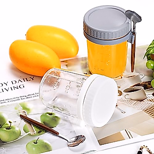 Pumtus 4 Pack Overnight Oats Container with Lid and Spoon, 16 OZ Airtight Glass Mason Oatmeal Jars, On The Go Meal Prep Jars with Measurement Marks for Milk, Cereal, Fruit, Breakfast