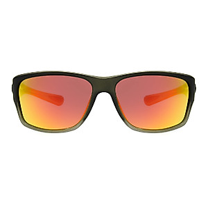 Panama Jack Men's Polarized Orange Mirror Wrap Sunglasses, Dark Gray Crystal, 64