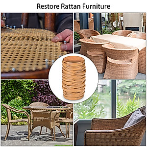 Feyart 7mm 80m Light Wood Grain PE Rattan Strip for Outdoor Rattan Furniture Repair, Plastic Wicker for Patio Furniture Restore