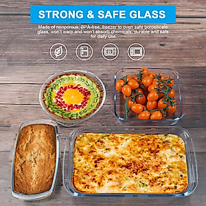7-Piece Glass Bakeware Set, Baking Dishes, Glass Loaf Pan with Lids, Glass Pie Plate, 9x13 Roasting Pan, Square Pan, Fridge-to-Oven-Friendly