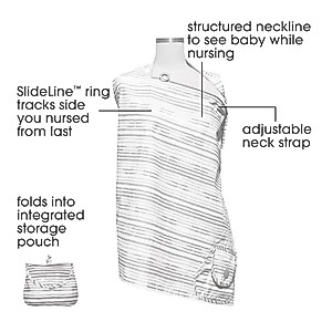 Boppy Nursing Cover for Breastfeeding, Gray Watercolor Stripes, Apron Style with Storage Pocket, Rigid Neckline to See Baby While Feeding, and Breastfeeding or Pumping