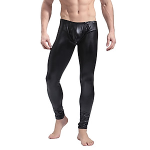 BaronHong Men's Faux Leather Tight Pants Man Night Club Metallic Leggings Long Trousers(black,M)