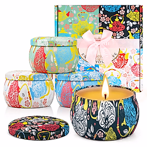 Scented Candles Gift Set, 4 Pack Birthday Gifts for Women 4.4oz Soy Wax Candles for Home Scented, Lavender Candle Set, 8% Essential Oil Aromatherapy Candle Gift for Stress Relief