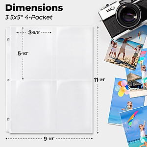 Dunwell Photo Album Refill Pages - (3.5x5, 25 Pack), for 200 Pictures, 3-Ring Binder Photo Pockets, Each 4-Pocket Photo Page Holds 8 Pictures, 3.5 x 5 Photo Protectors or 3.25x5.25 Seed Binder