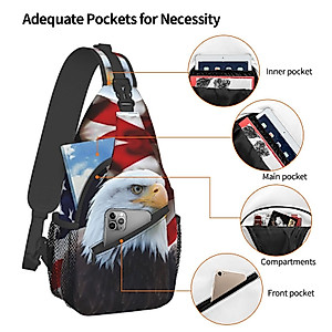 Eagle USA Flag Sling Bag Backpack Women Men Crossbody Shoulder Chest Bag Unisex for Travel Casual Hiking with Adjustable Strap