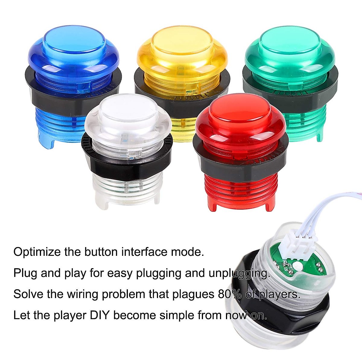 EG STARTS 2 Player Arcade Games DIY Kit Parts 2 Ellipse Oval Joystick Handles + 20 LED lit Arcade Buttons (Red & Blue Kit)