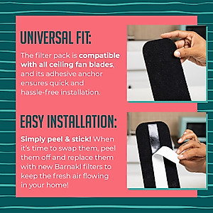 Barnakl Ceiling Fan Filters | Activated Coconut Shell Carbon Filter | Easy-Stick Universal Ceiling Fan Air Filters | Unscented Ceiling Fan Blade Filters for Common Household Contaminants, (3-Count)