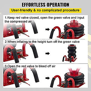 VEVOR Air Jack, 3 Ton/6600 lbs Triple Bag Air Jack, Air Bag Jack Lift Up to 15.75 Inch, 3-5S Fast Lifting Air Bag Jack for Cars with Short Handle (Red)