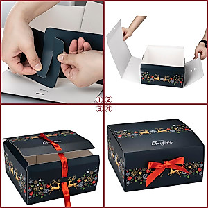 ARTLYMERS Christmas Gift Boxes with Lids, 12 Pack Gift Boxes and Red Ribbon Christmas Themed Pattern Small Gift Boxes for Christmas Presents Gifts Easy Assemble
